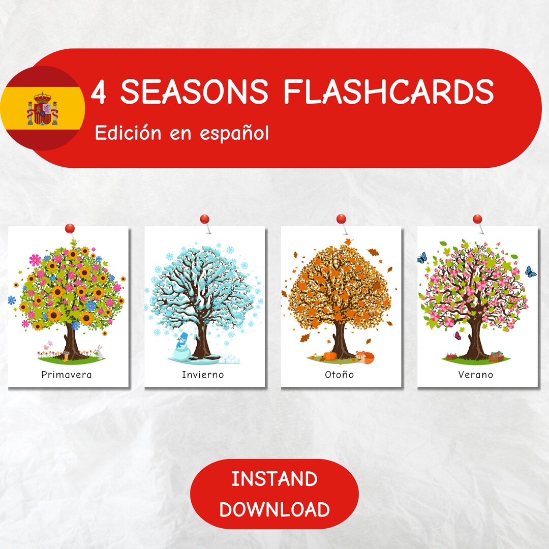 Spanish Four Seasons Vocabulary, Flashcards PDF, Montessori Cards ...