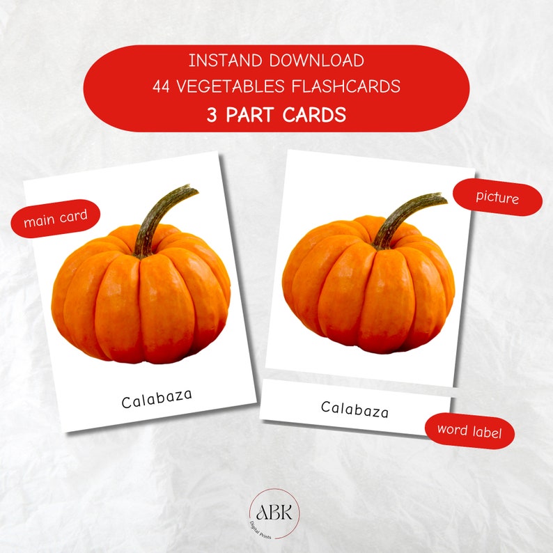 44 SPANISH Vegetables Flashcards, Preschool, Printable Activity ...