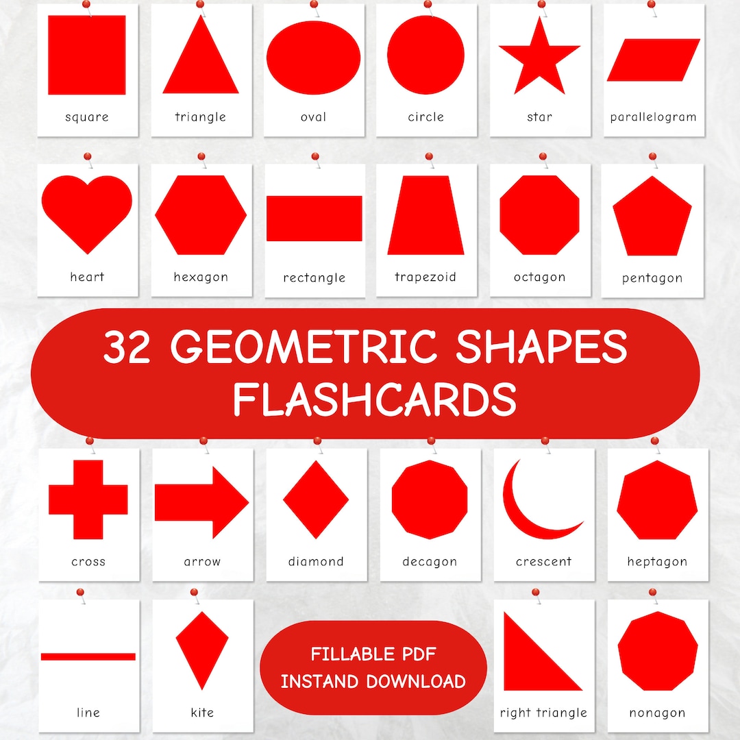 32 Geometric Shapes Flashcards,2d Shapes Flashcards, Educational ...