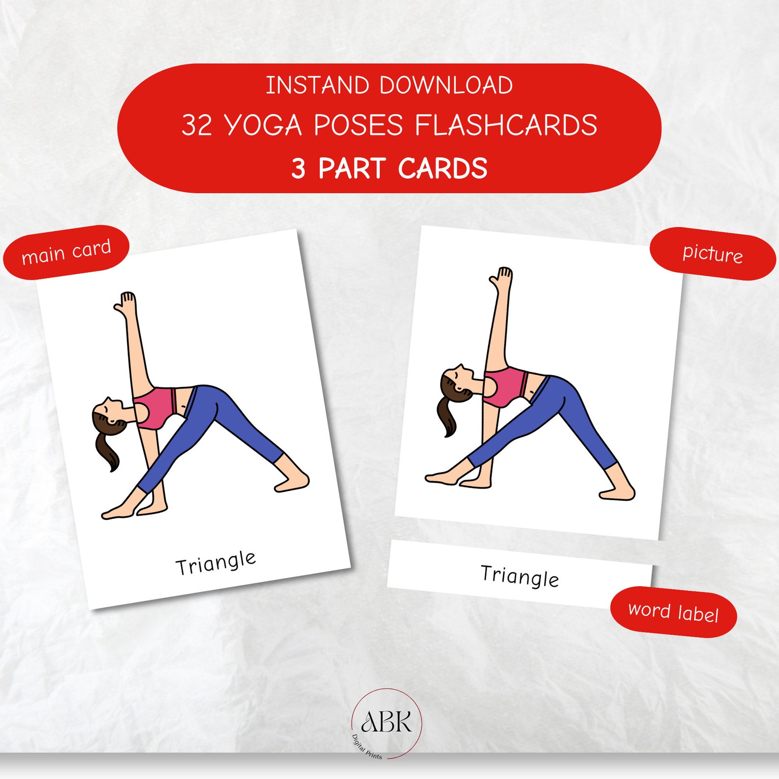 32 YOGA POSES Flashcards, 32 Cards - Sets, Printable/digital PDF ...