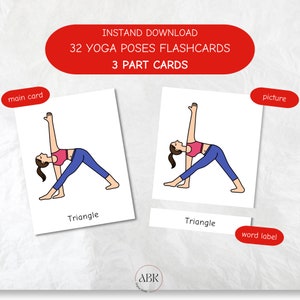 32 YOGA POSES Flashcards, 32 Cards - Sets, Printable/digital PDF ...