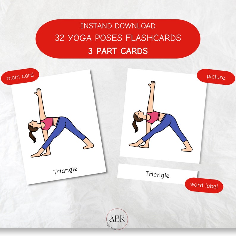 32 YOGA POSES Flashcards, 32 Cards - Sets, Printable/digital PDF ...
