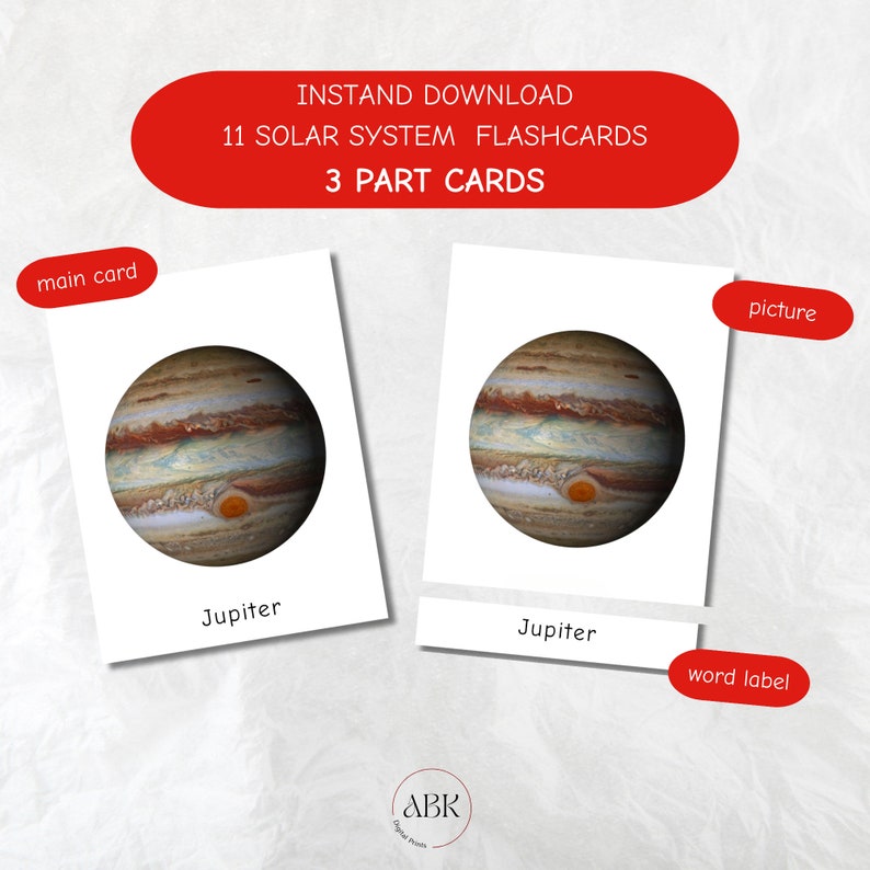 11 Solar System Flashcards for Kids,educational Space Learning Tool ...