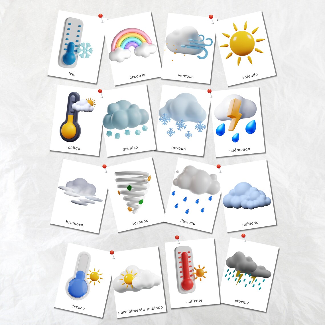 16 Weather Cards SPANISH , Homeschool Printables, Learning Cards ...