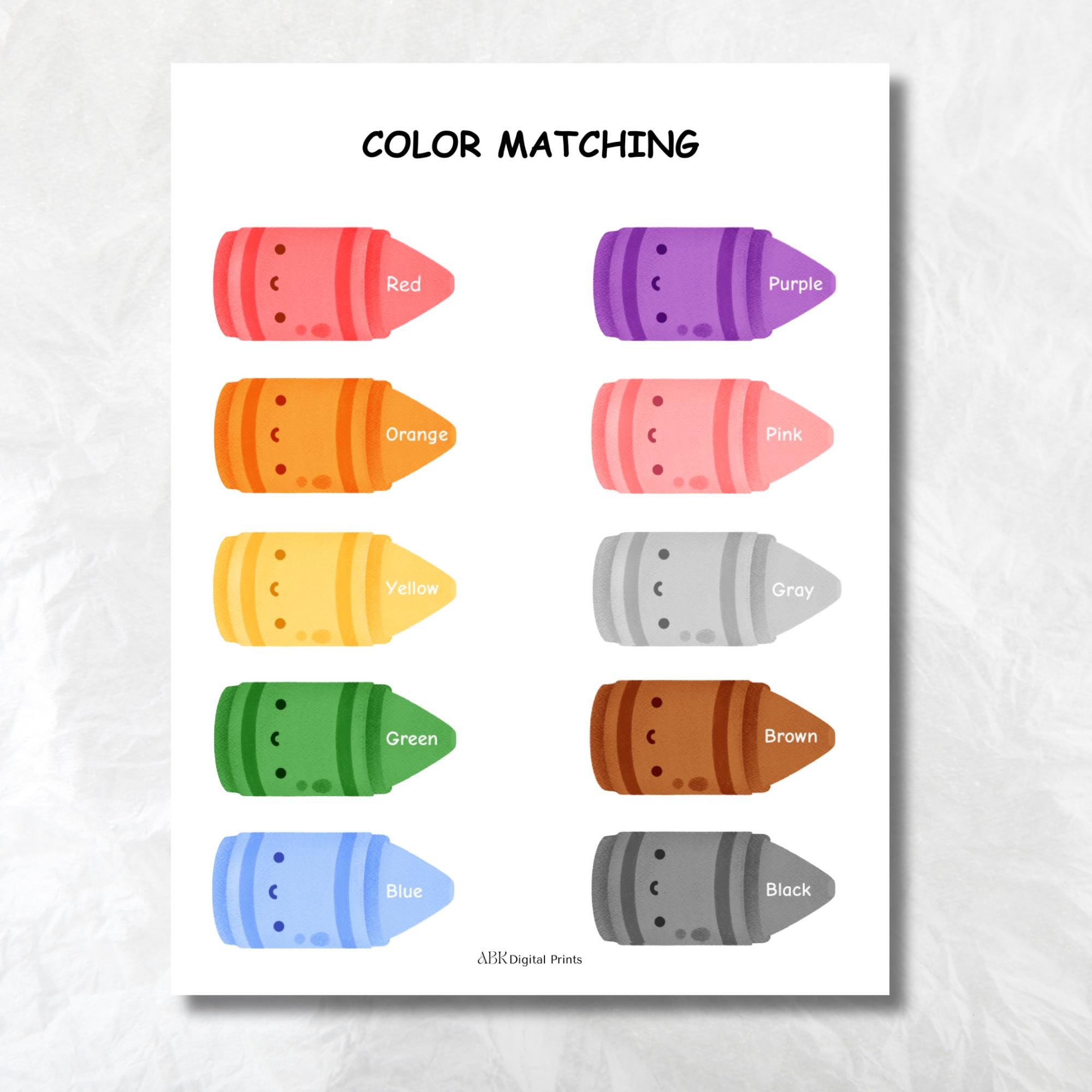 Color Matching Game With Crayons for Toddlers | Printable PDF & PNG ...