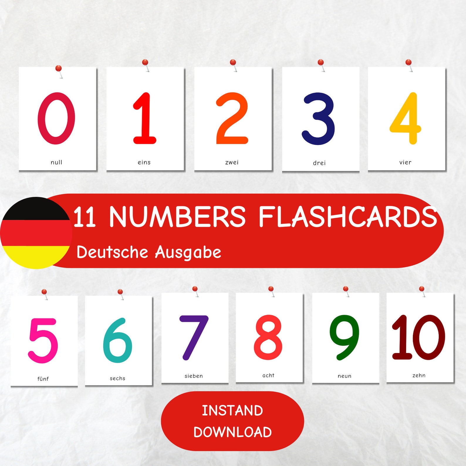 GERMAN Number Flashcards 0-10 Digital Download, Numbers Flashcards ...