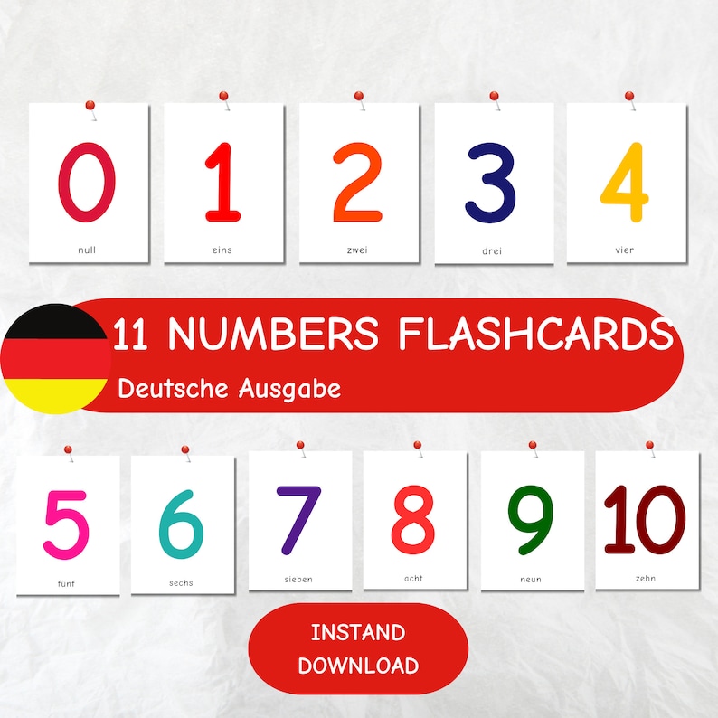 GERMAN Number Flashcards 0-10 Digital Download, Numbers Flashcards ...