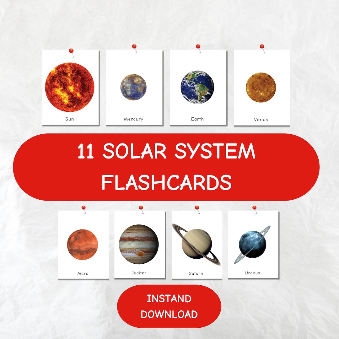 Solar System Flashcards: Montessori Learning Cards (printable PDF-PNG ...