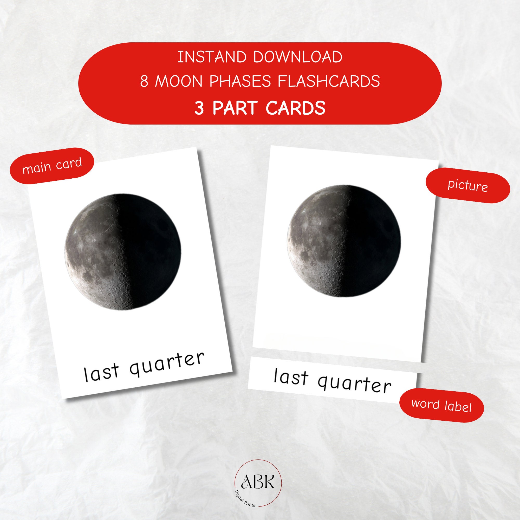 Moon Phases Flashcards,educational Flash Cards, Homeschool Montessori ...
