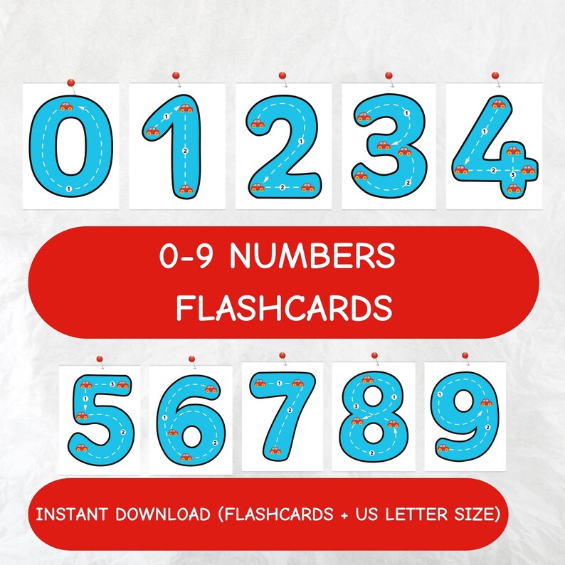 Car-themed Number Tracing Flashcards: Montessori Learning (PDF Download ...