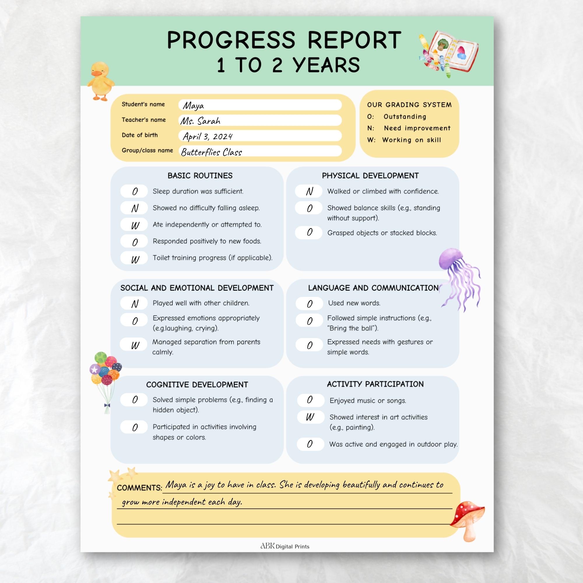 Toddler Progress Report Printable: Daycare Milestone Tracker (PDF ...