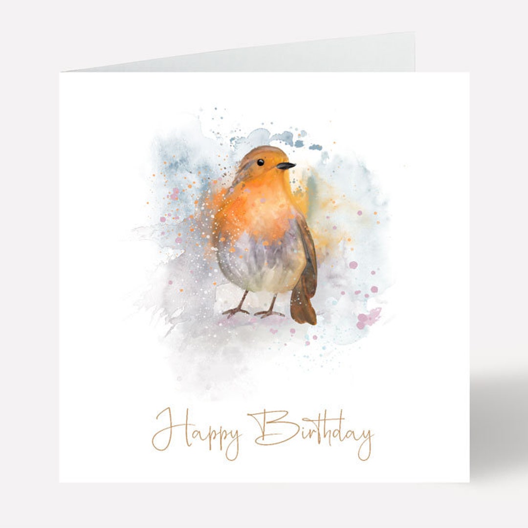 Robin Watercolour Birthday Card, Personalised Card, Any Name Relative ...