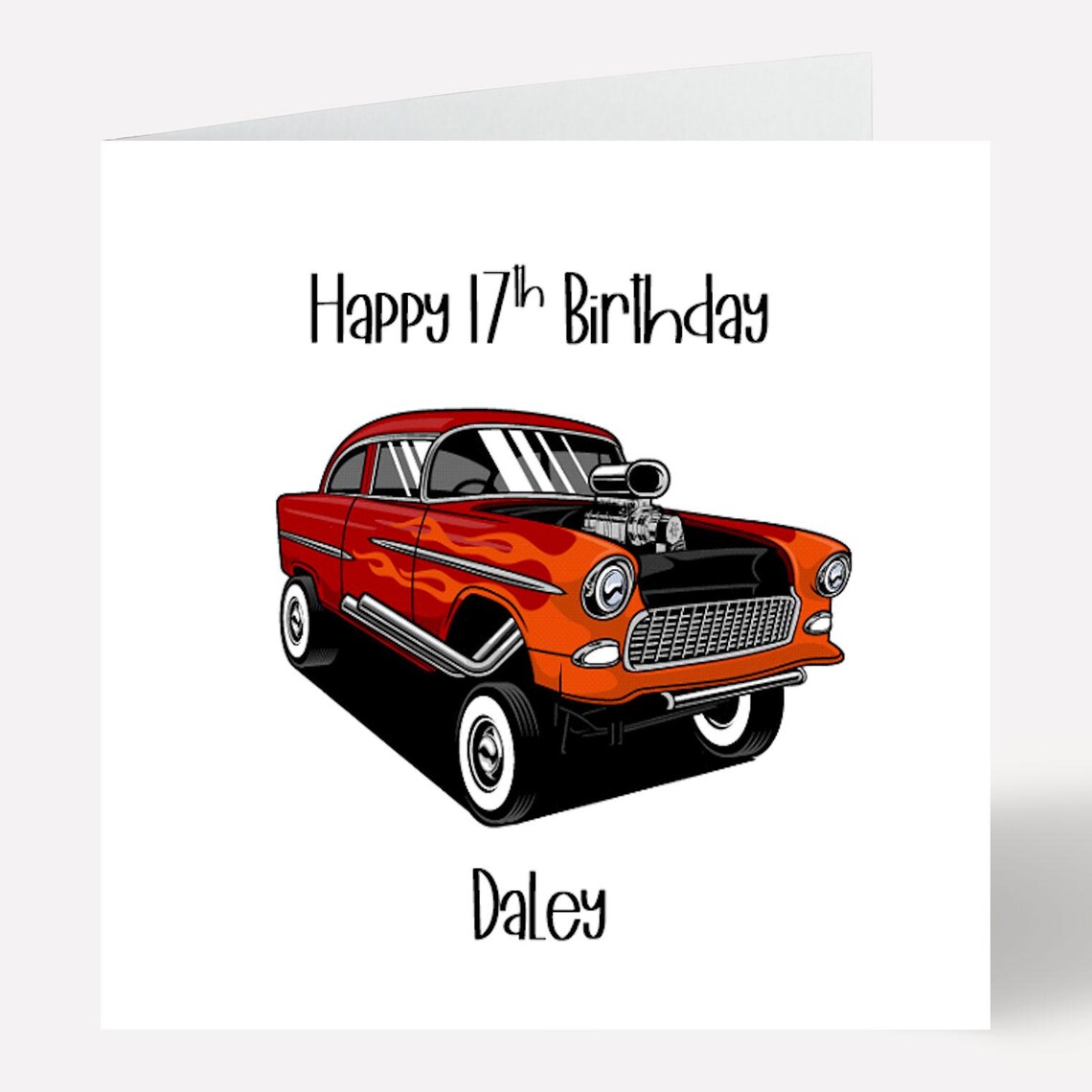 Hot Rod Birthday Card, Personalised Hot Rod Birthday Card, Orange Car ...
