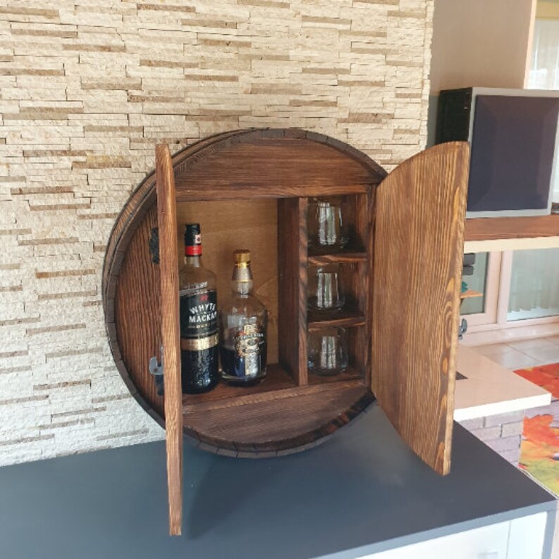 Wooden Rustic Whiskey Cabinet, Round Bar Cabinet, Authentic Hobbit Bar ...