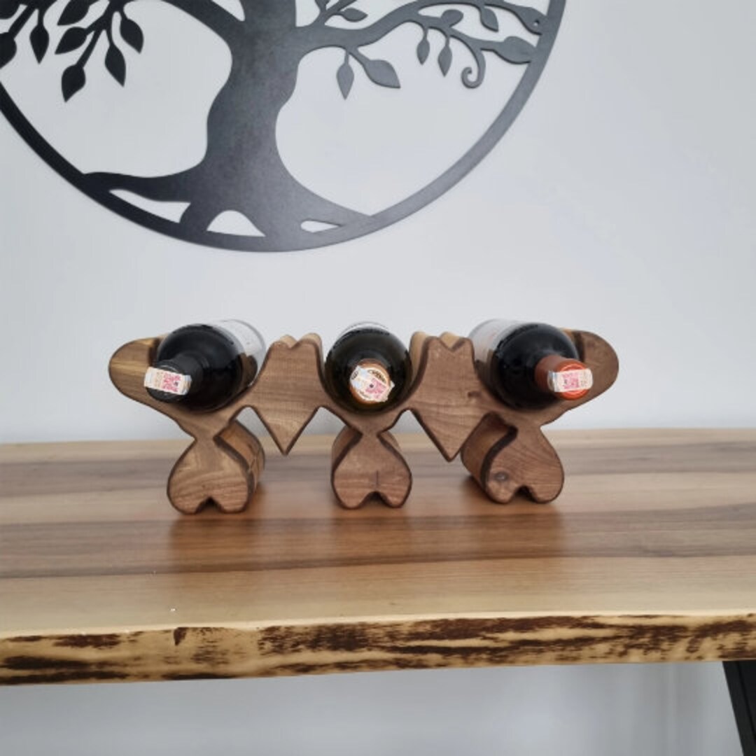 Wooden Bar Shelves, Hand-made Designed for 3 Bottles, Heart-shaped Wine ...