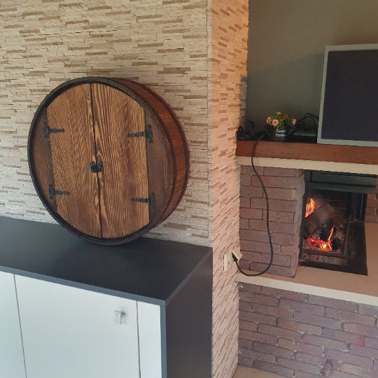 Wooden Rustic Whiskey Cabinet, Round Bar Cabinet, Authentic Hobbit Bar ...