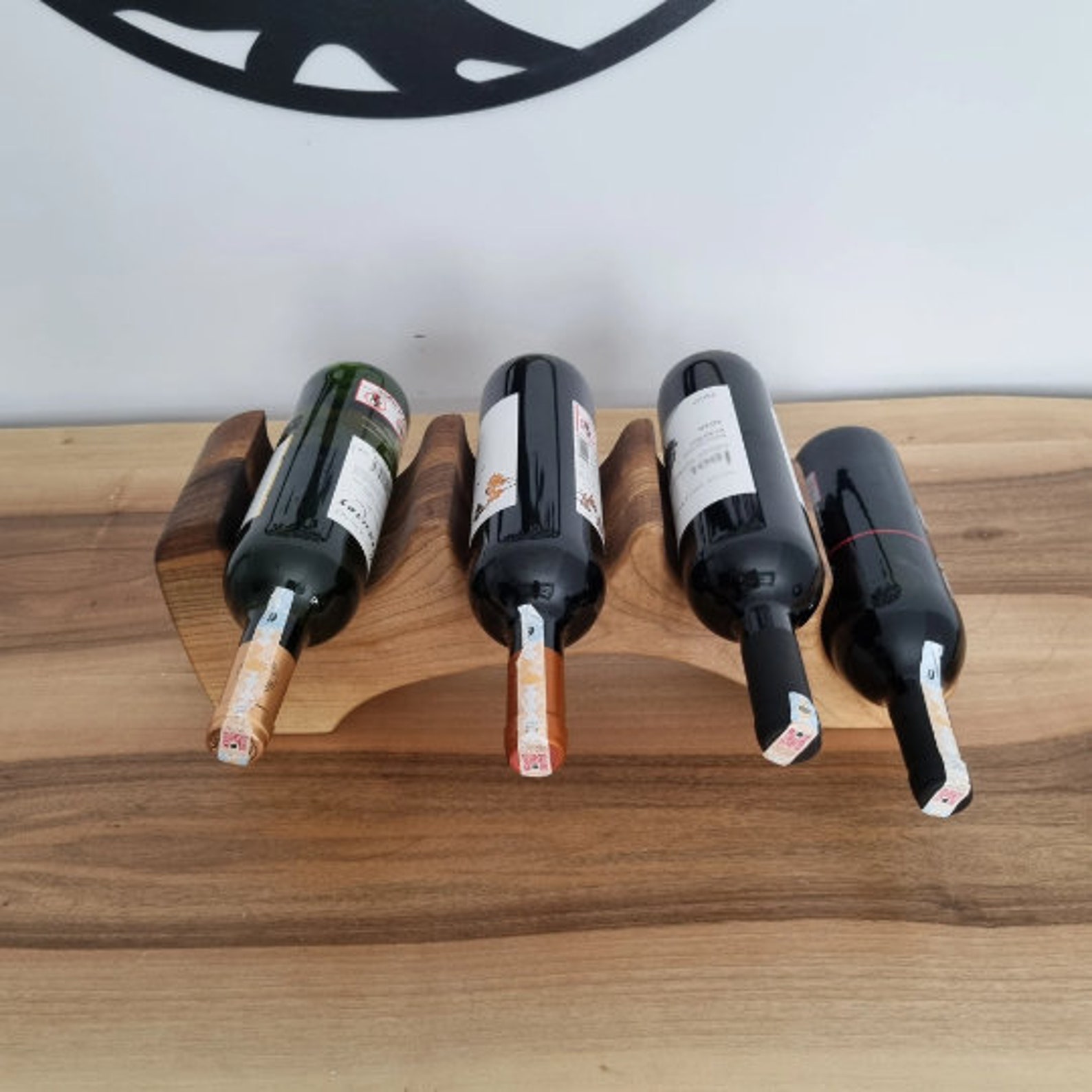 4 Bottle Capacity Wine Glass Holder, 18 Inch Handmade Wine Rack, Wooden ...