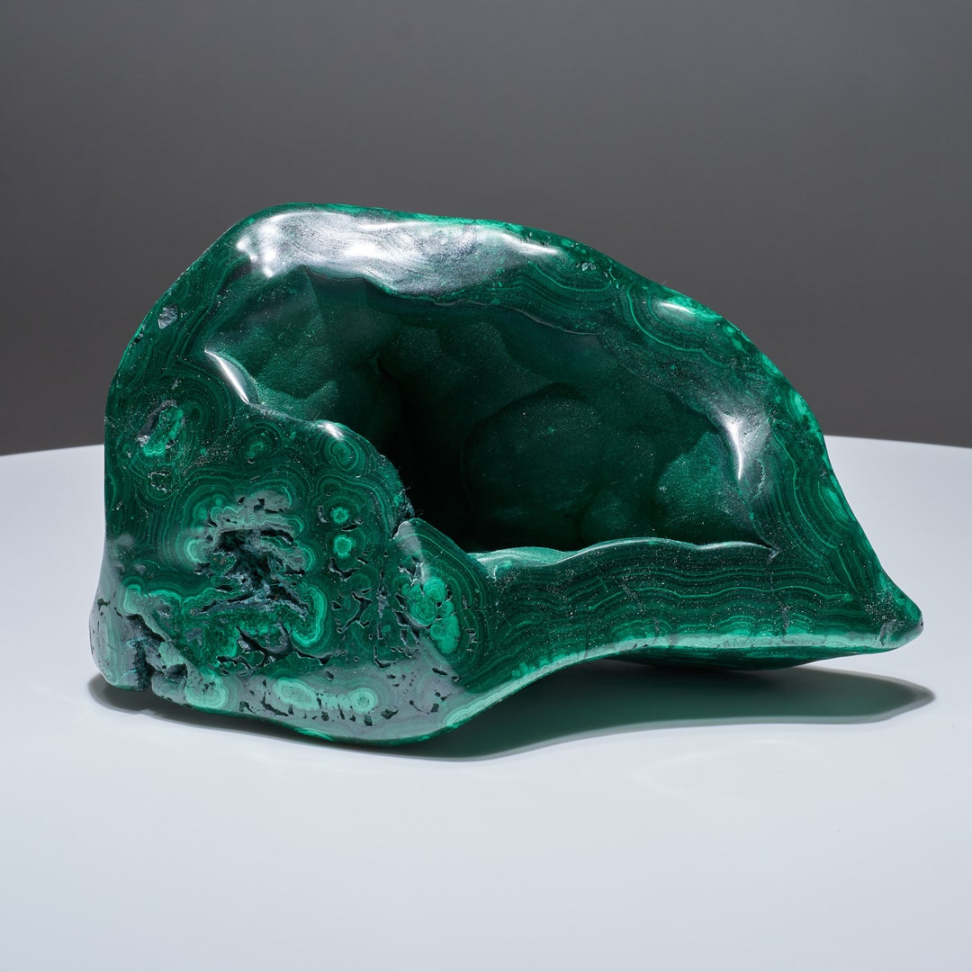 6.65 LB, 7.48 Inches Cabinet Malachite Geode Half Natural Half Polished ...