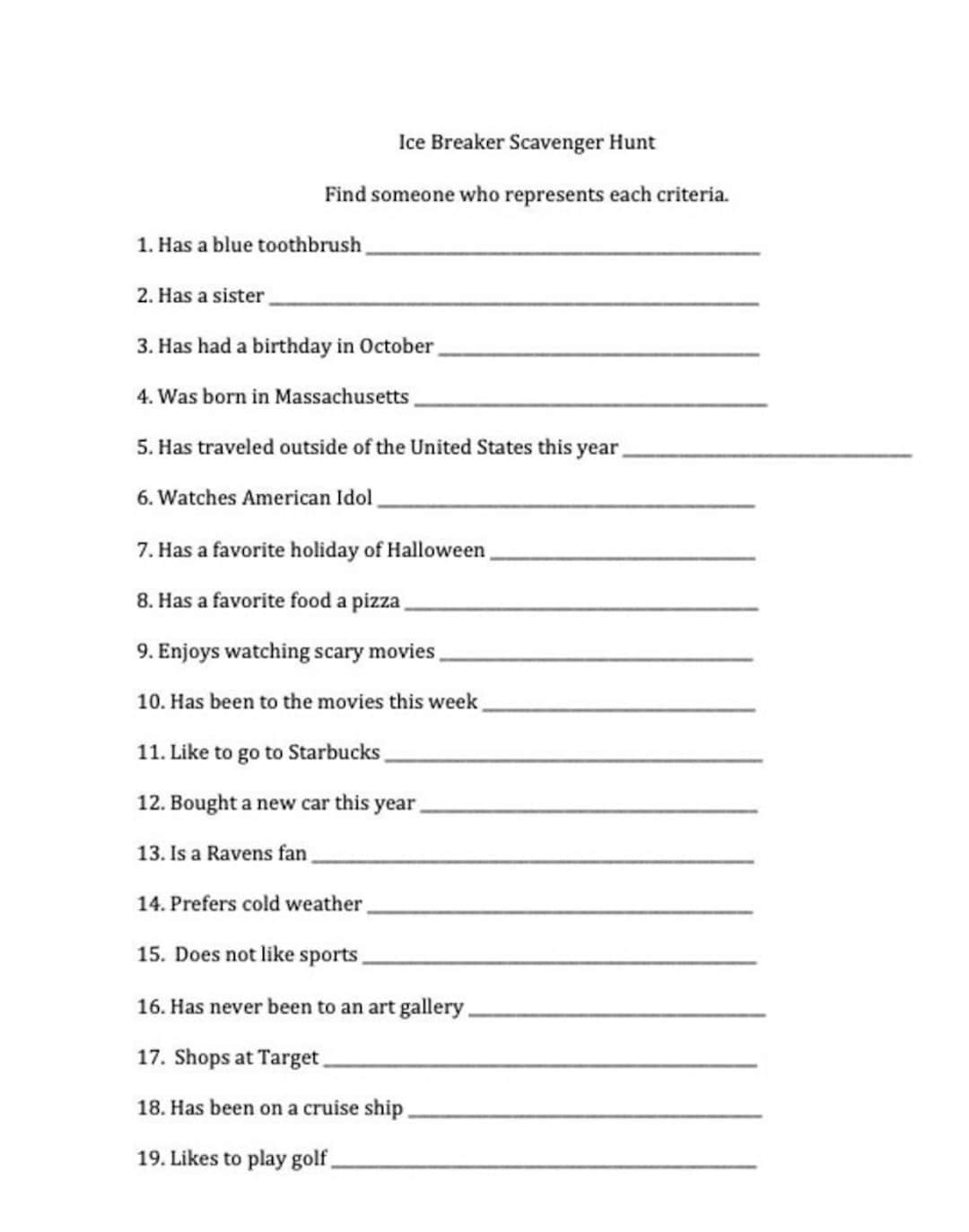 Ice Breaker Scavenger Hunt - Etsy