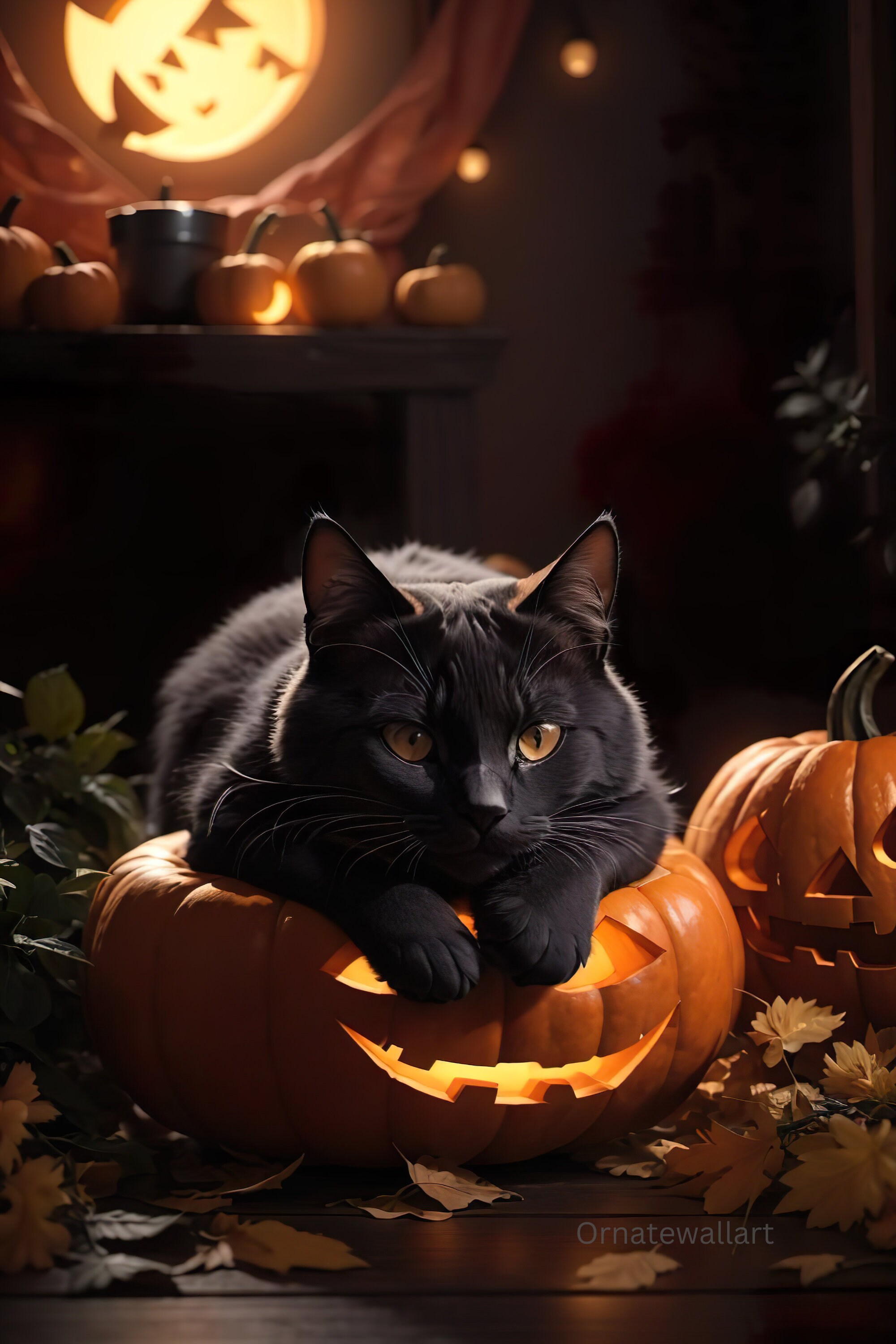 Black Cat POSTER Animal Portrait AI Art Halloween Wall - Etsy