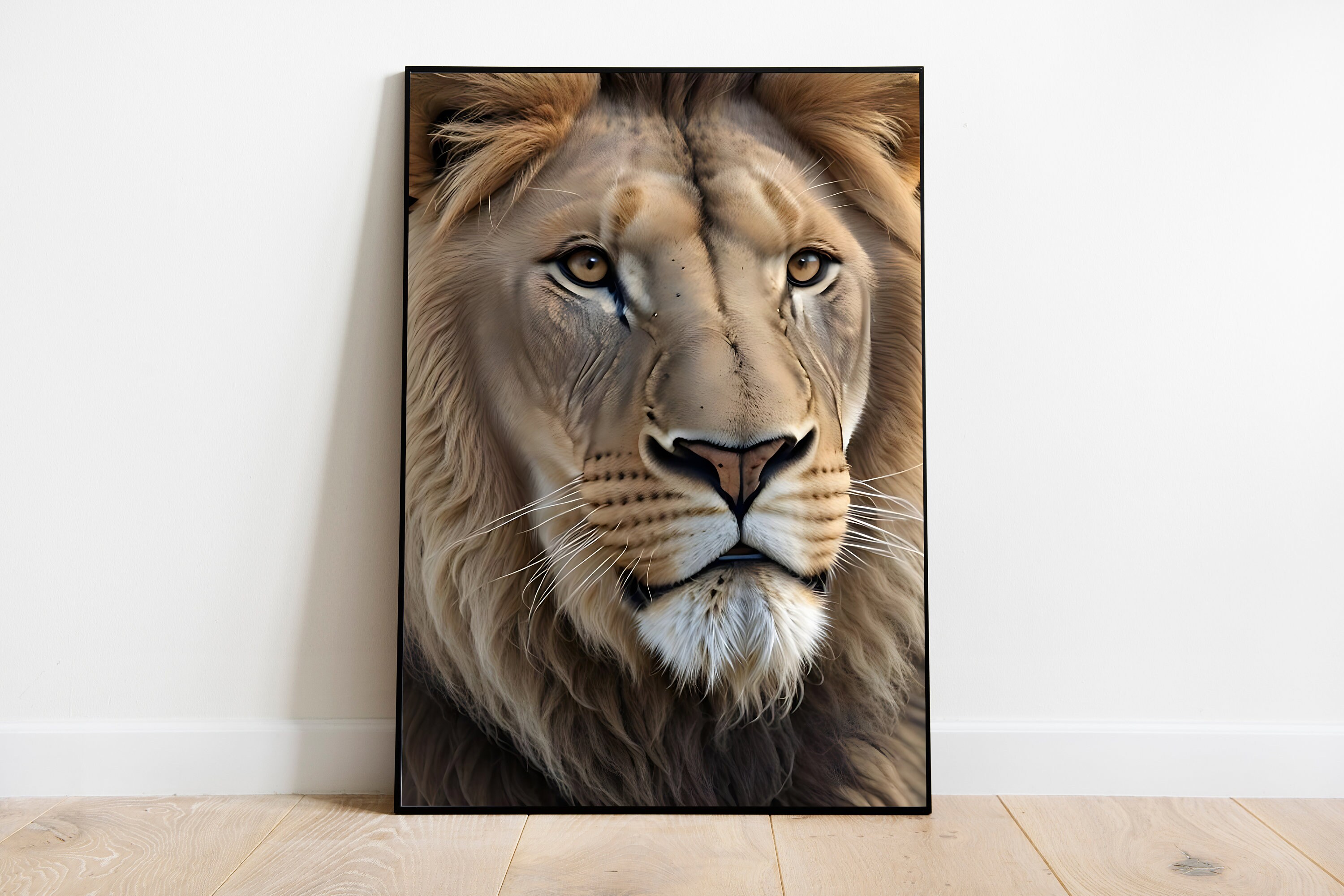 Lion Face 2 POSTER Animal Poster, Lion Wall Art, AI Illustration Art ...