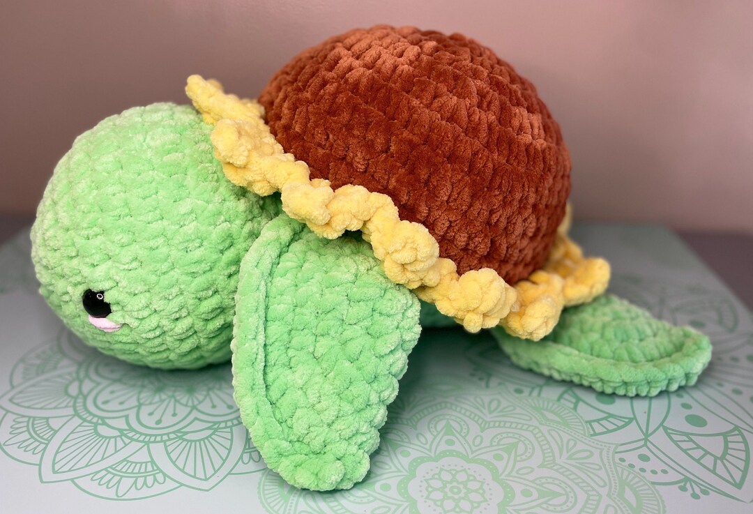 JUMBO Sea Turtle Plushie With Sunflower Shell | Crochet Stuffed Animal ...