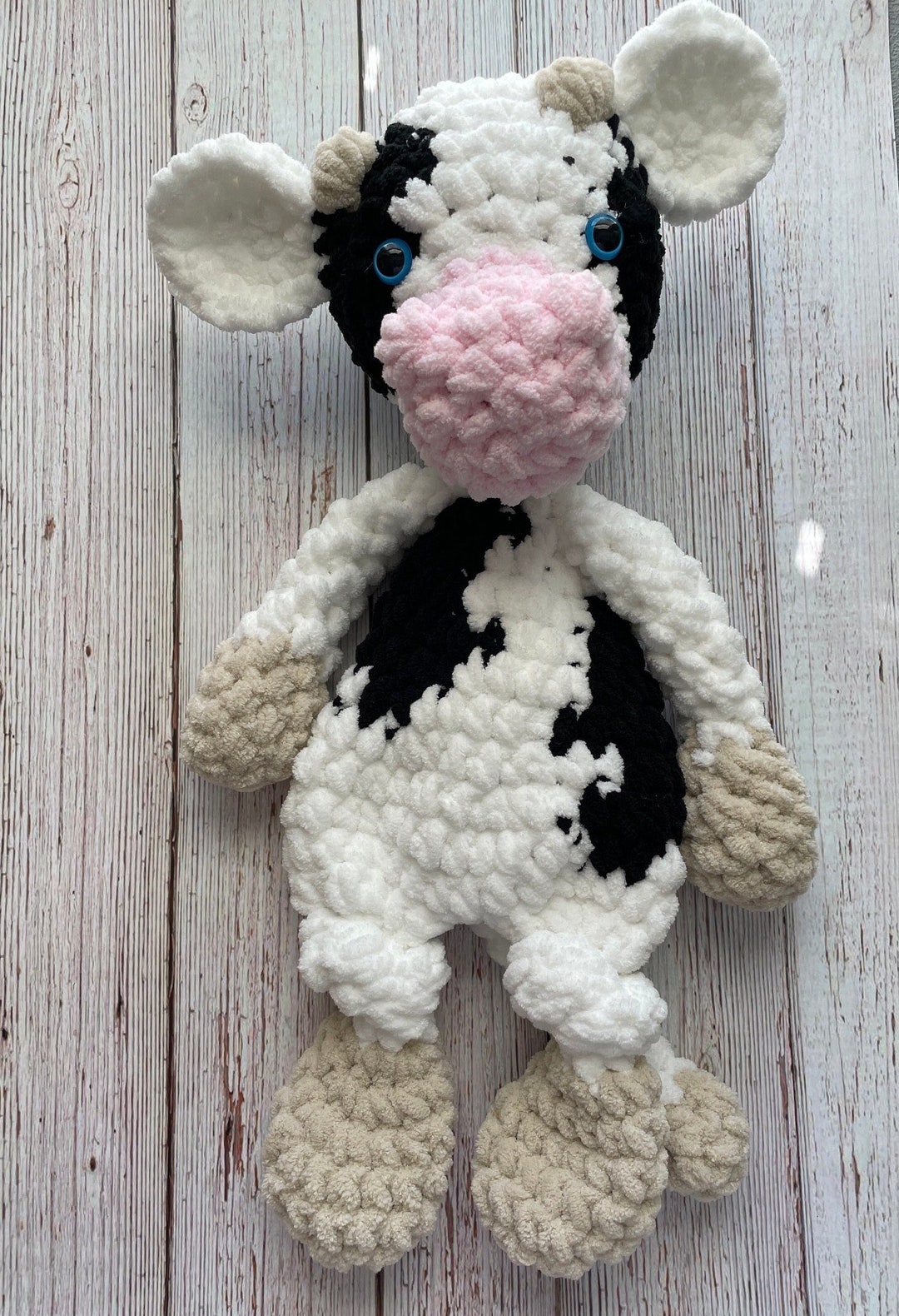 Cow Crochet Snuggler Black and White Cow Stuffey Lovey Baby Toddler ...