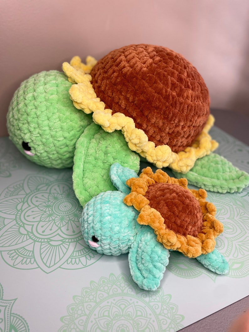 JUMBO Sea Turtle Plushie With Sunflower Shell | Crochet Stuffed Animal ...