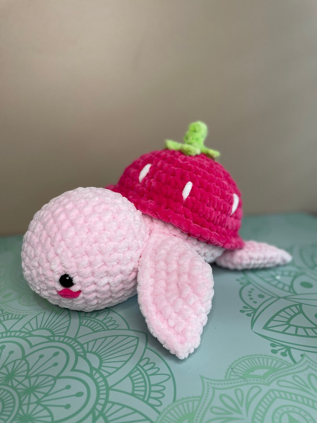 Crochet Sea Turtle Plushie With Strawberry Shell Amigurumi - Etsy