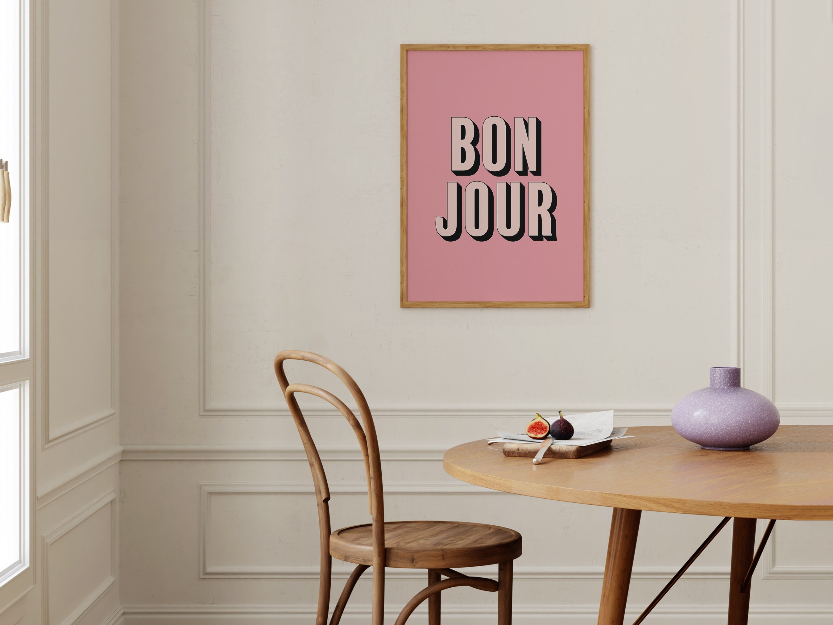 Bonjour Printable Poster, French Quote, Pink Wall Art, Typography Print ...