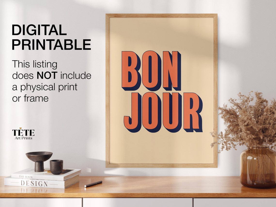 Bonjour Printable Poster, French Quote Digital Print, Bon Jour Wall Art ...