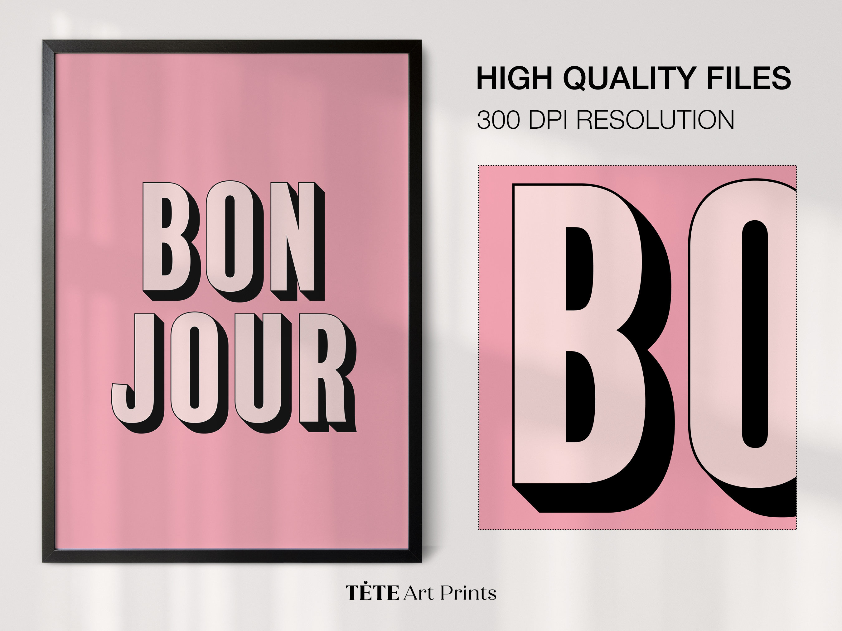 Bonjour Printable Poster, French Quote, Pink Wall Art, Typography Print ...