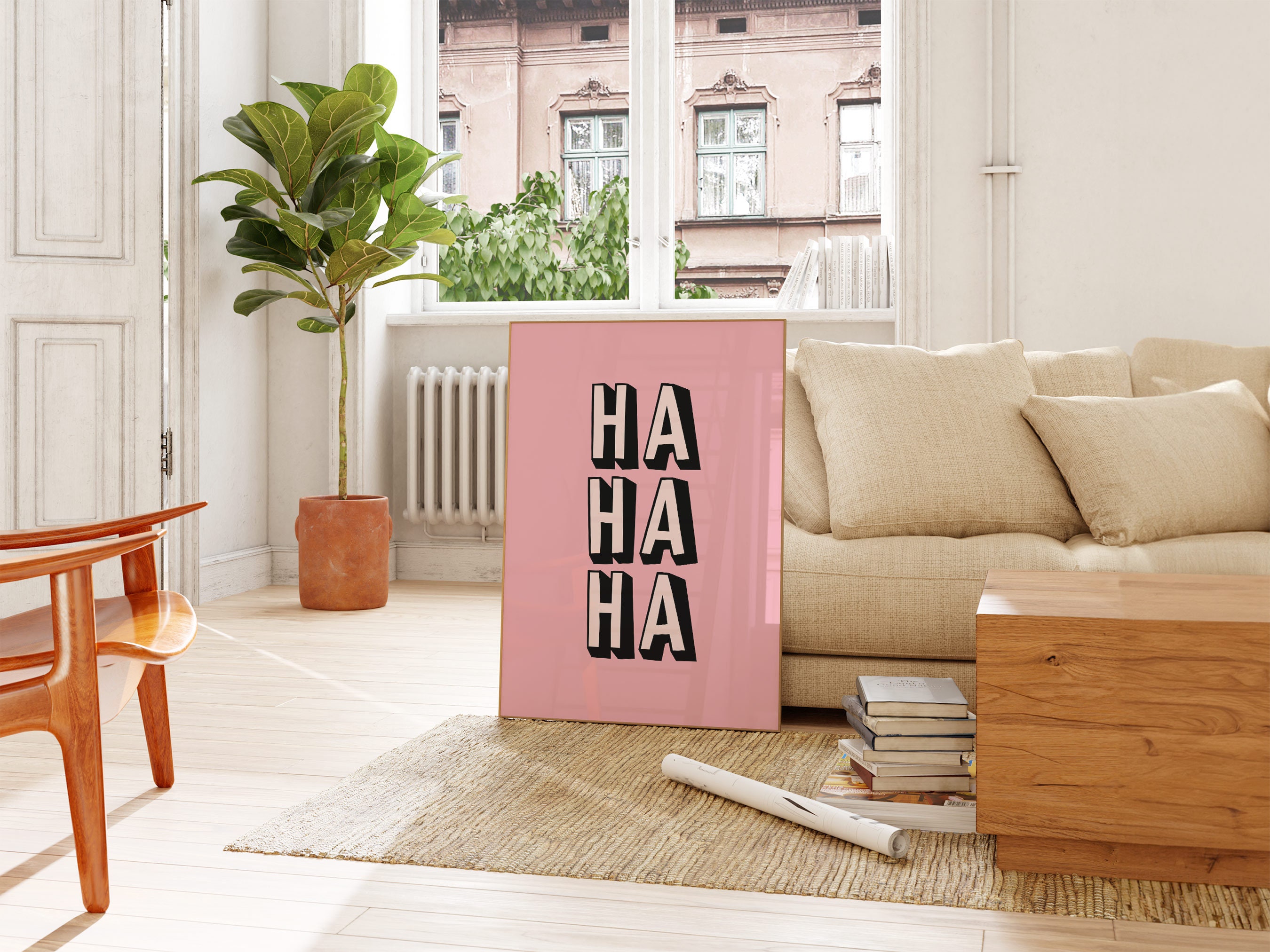 Ha Ha Ha Printable Poster, Cute Typography Wall Art, Pink Background ...