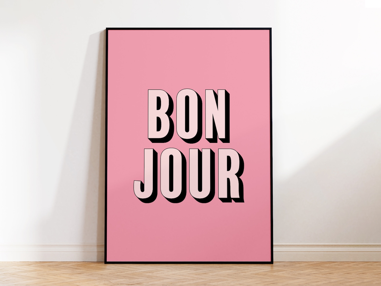 Bonjour Printable Poster, French Quote, Pink Wall Art, Typography Print ...