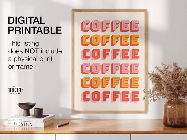 Coffee Digital Print, Coffee Type Printable Poster, Retro Typography ...