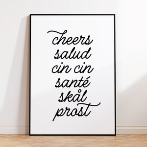Cheers in Different Languages Printable Poster, Toasts Print, Dining Room Wall Art, Santé, Prost ...