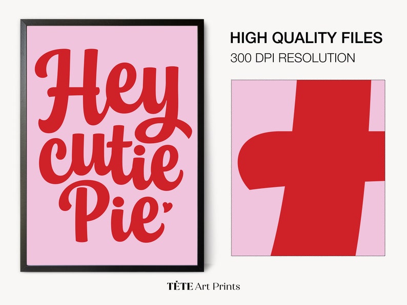 Hey Cutie Pie Printable Wall Art, Cute Quote Digital Print, Red and ...