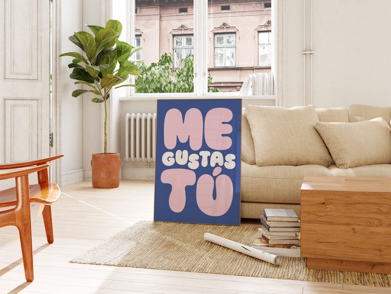 Me Gustas Tú Printable Wall Art, Spanish Quote Poster, Blue Decor, Cute ...