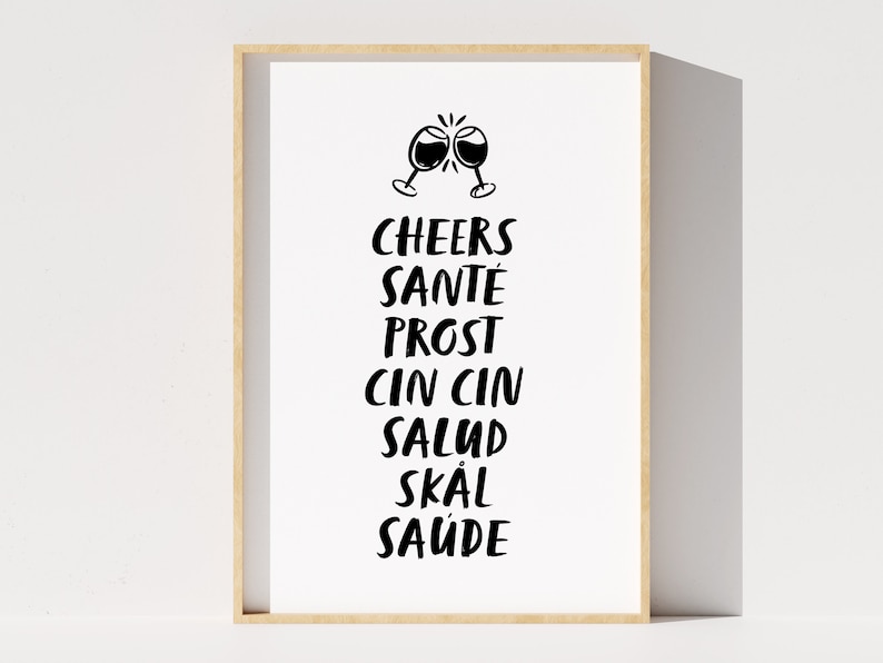Cheers in Different Languages Printable, Multilingual Toasts Digital Print, Santé, Prost, Cin ...