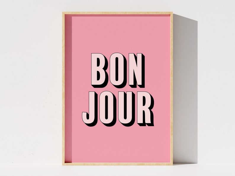 Bonjour Printable Poster, French Quote, Pink Wall Art, Typography Print ...