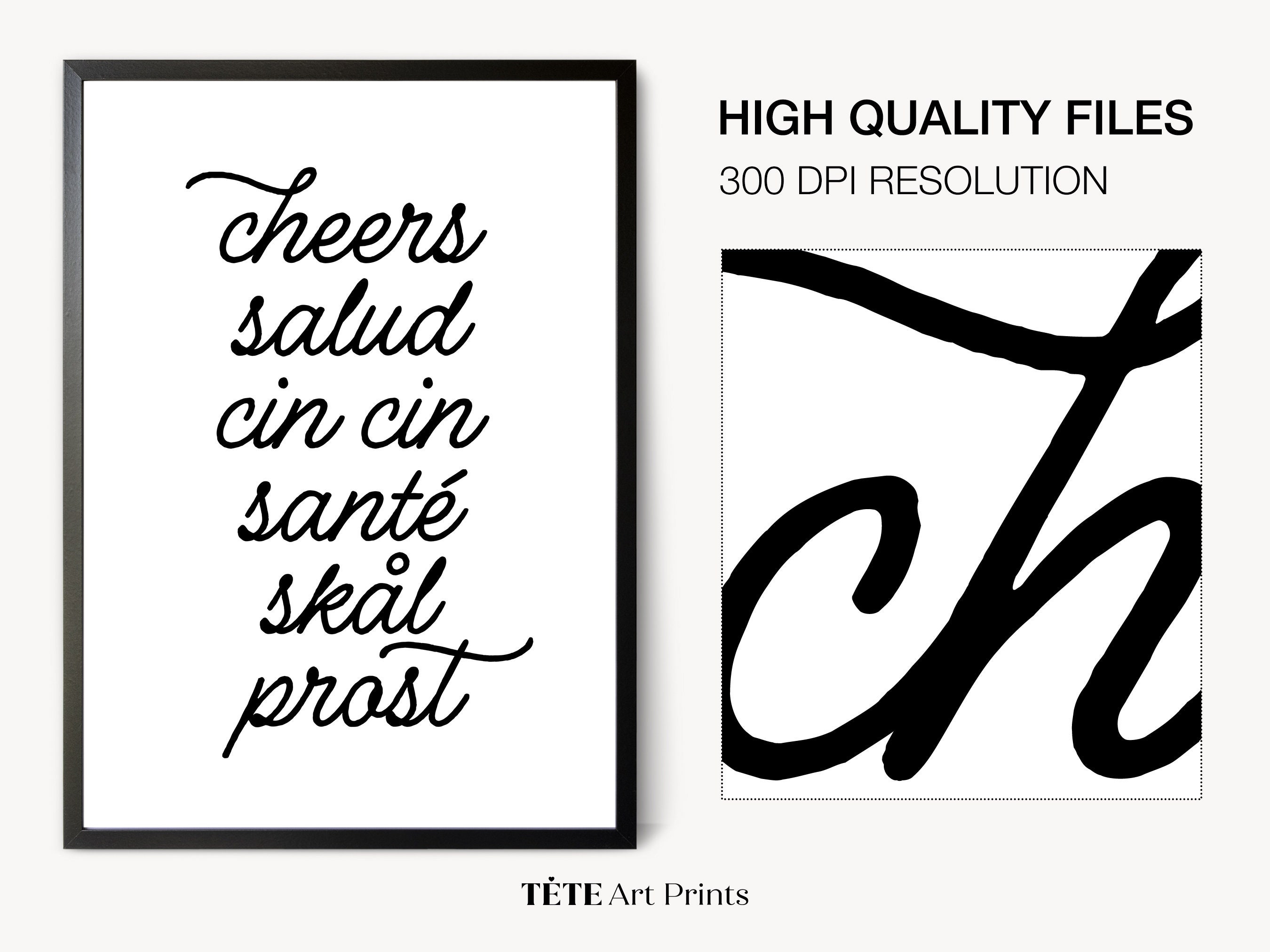 Cheers in Different Languages Printable Poster, Toasts Print, Dining Room Wall Art, Santé, Prost ...