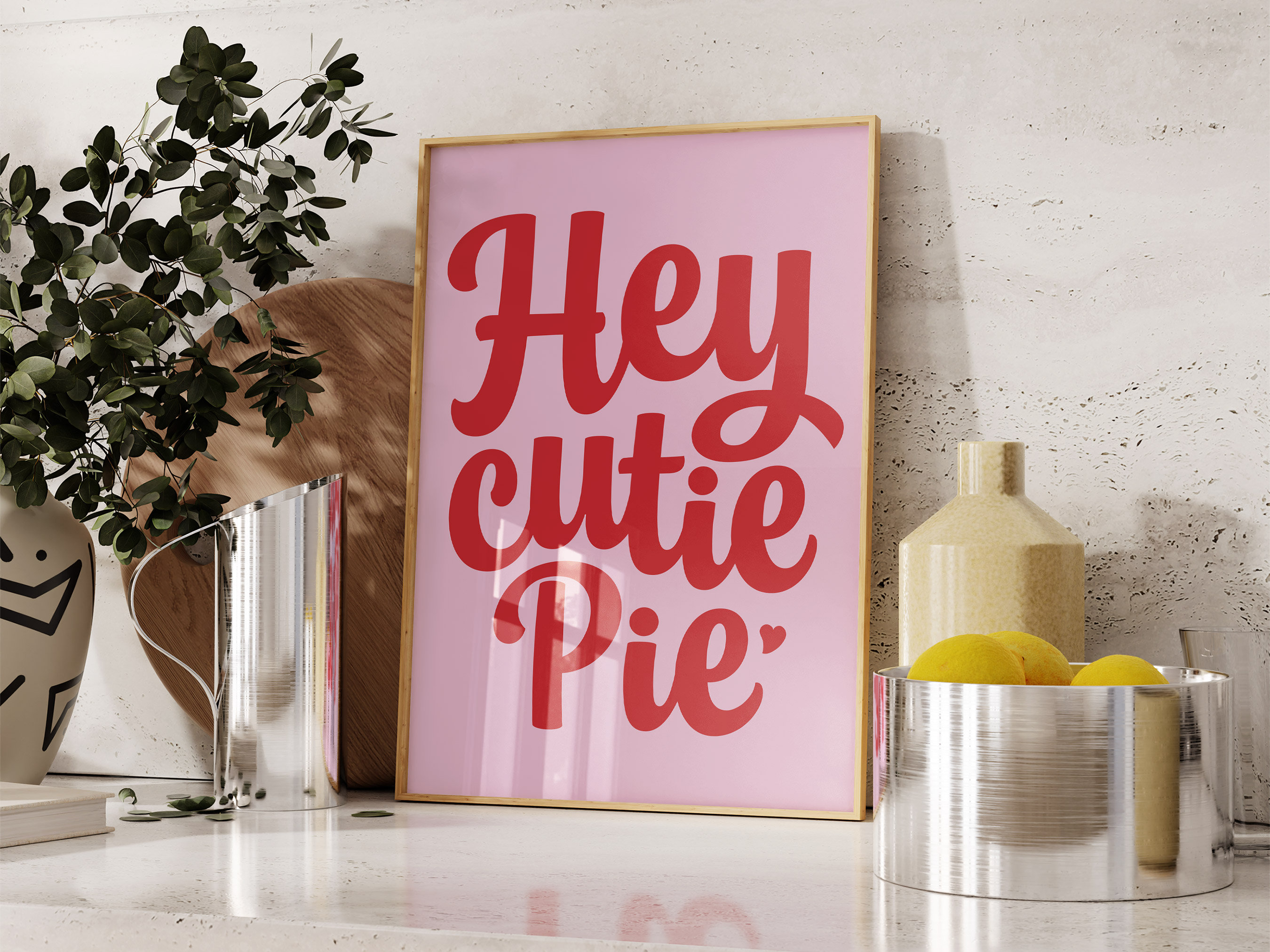 Hey Cutie Pie Printable Wall Art, Cute Quote Digital Print, Red and ...