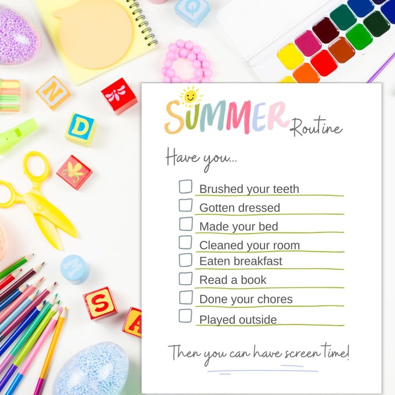 Editable Summer Screen Time Checklist: Kids Chore Chart (digital ...
