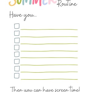 Editable Summer Screen Time Checklist: Kids Chore Chart (digital ...