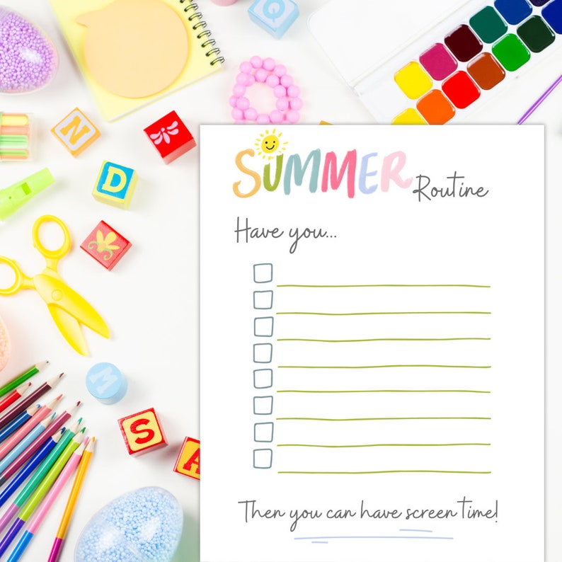 Editable Summer Screen Time Checklist: Kids Chore Chart (digital ...
