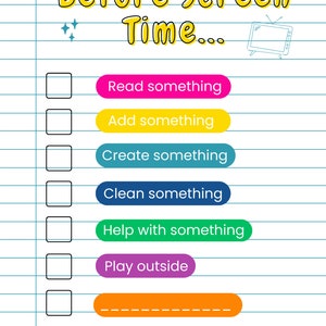 Printable Kids Screen Time Checklist Instant Download Screen Time ...