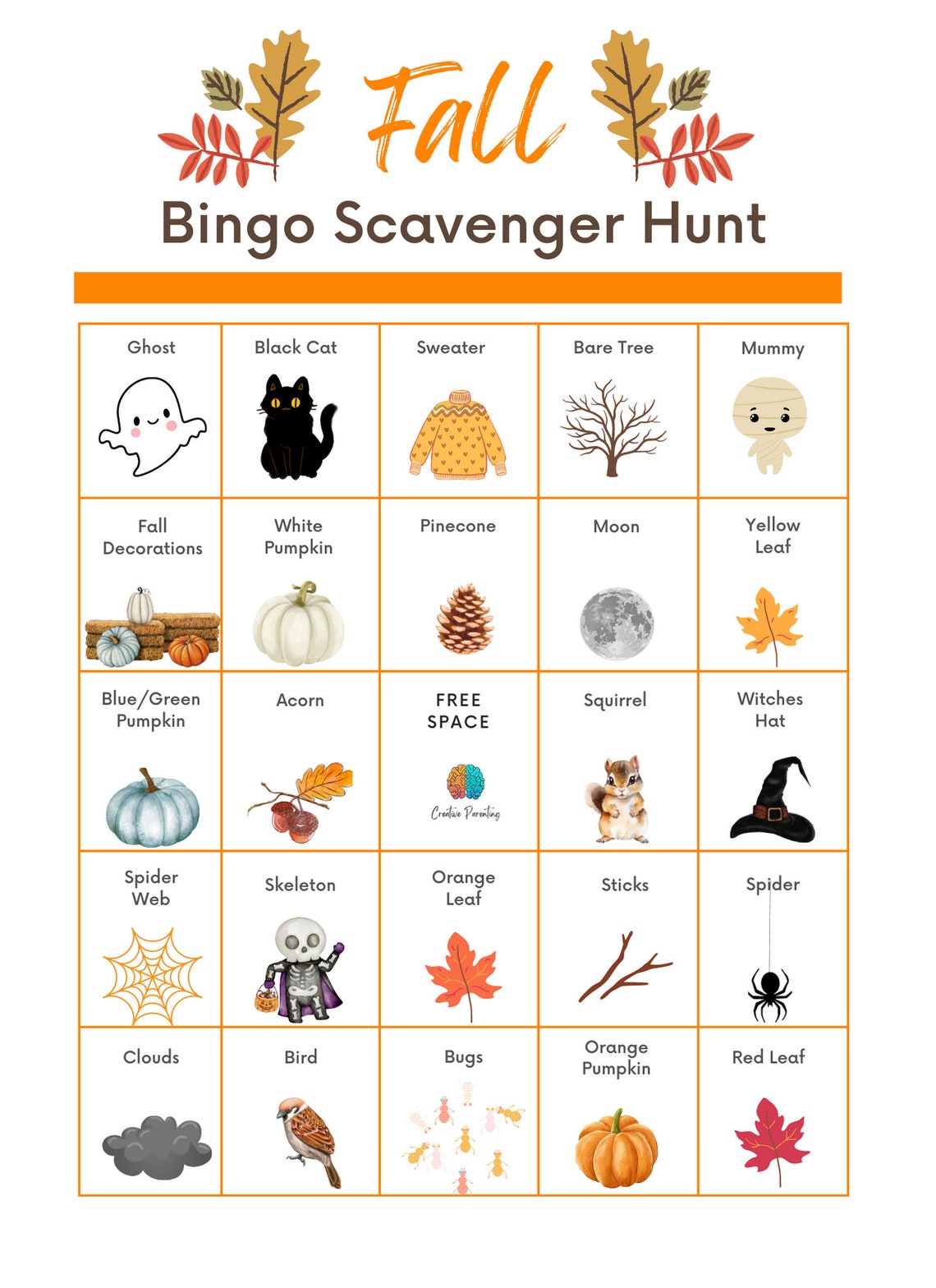 Printable Fall Scavenger Hunt Bingo for Kids Instant Download Outdoor ...