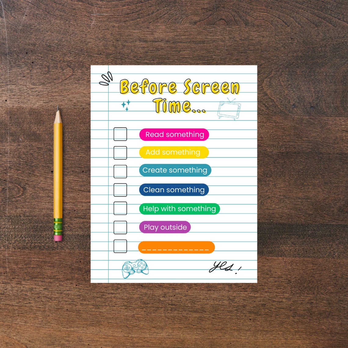 Printable Kids Screen Time Checklist Instant Download Screen Time ...