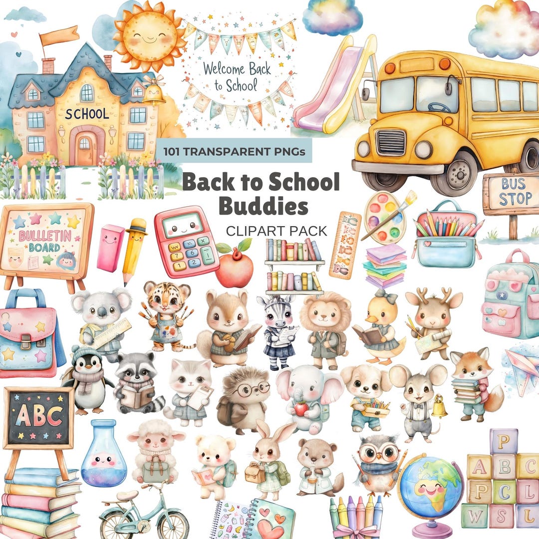 Back to School PNG Clipart Cute Kawaii School Supplies Pastel Printable ...