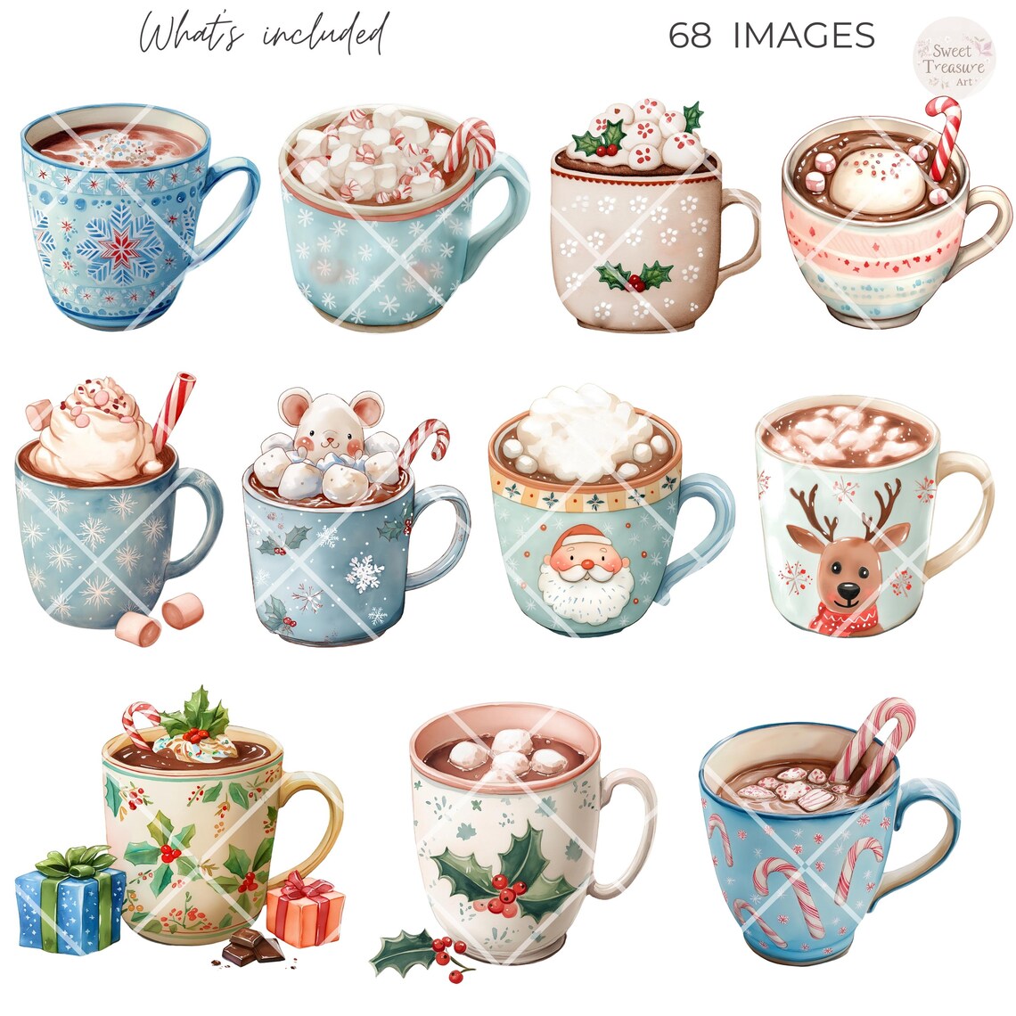 Christmas Hot Chocolate Mug Pastel Clipart Christmas Cocoa Hot Clipart ...